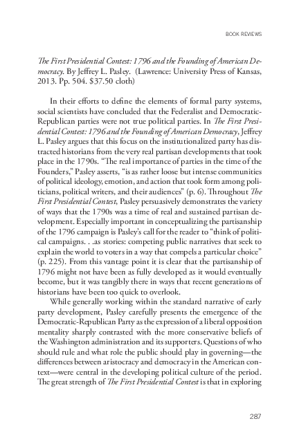 (PDF) Review of The First Presidential Contest: 1796 and the Founding ...