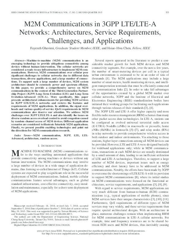 (PDF) M2M Communications in 3GPP LTE/LTE-A Networks: Architecture, Service Requirements ...