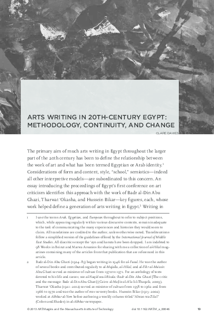 (PDF) Arts Writing in 20th-Century Egypt: Methodology, Continuity, and ...