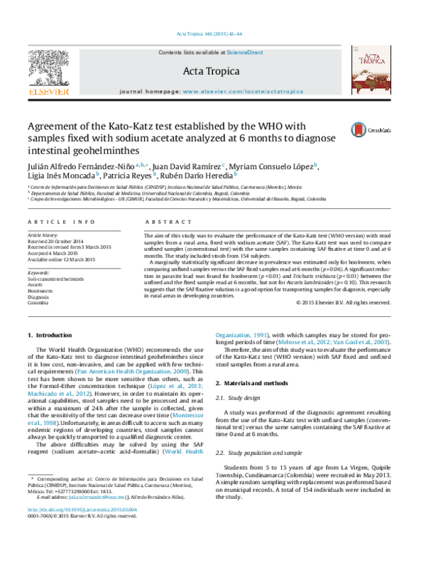 (PDF) Agreement of the Kato-Katz test established by the WHO ...