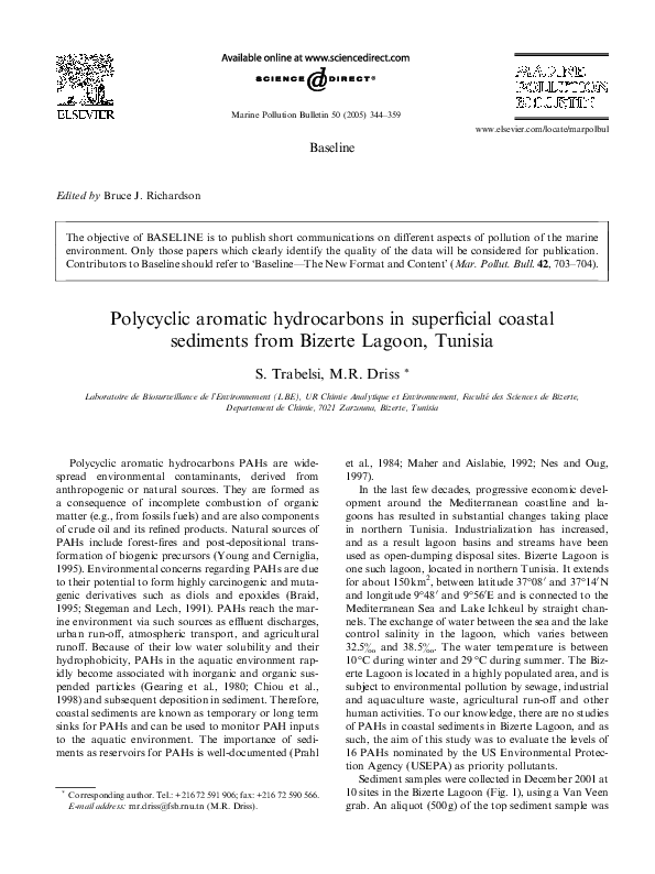 (PDF) Polycyclic aromatic hydrocarbons in superficial coastal sediments from Bizerte Lagoon, Tunisia