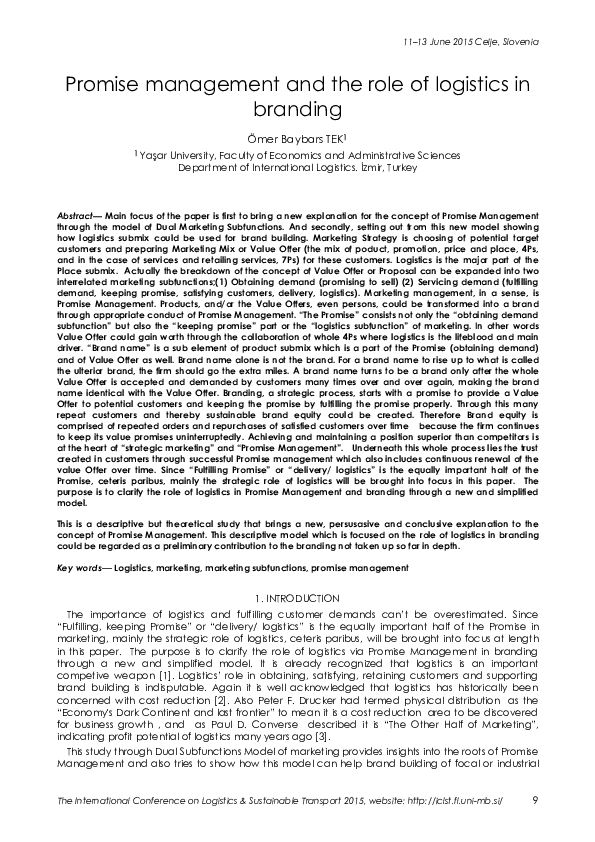 (PDF) Promise management and the role of logistics in branding