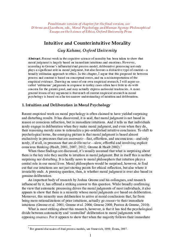 (PDF) Intuitive and Counterintuitive Morality