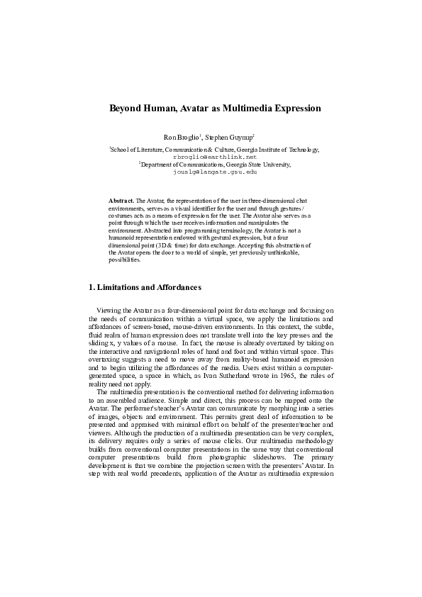 (DOC) Beyond human, Avatar as multimedia expression