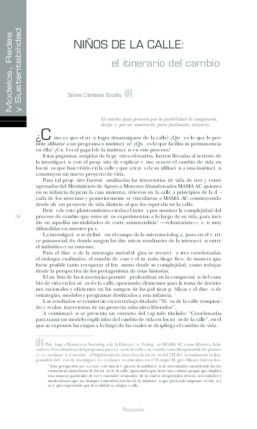 (PDF) NIÑOS DE LA CALLE: El itinerario del cambio
