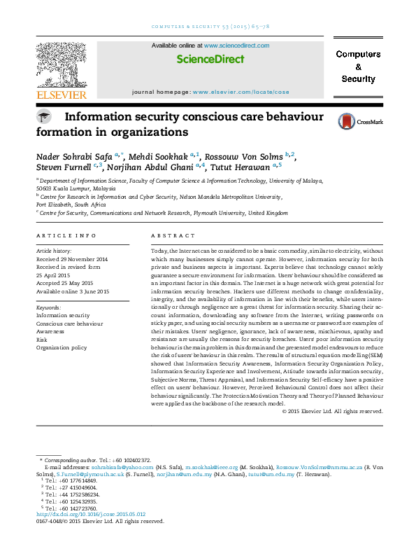 (PDF) Information security conscious care behaviour formation in ...