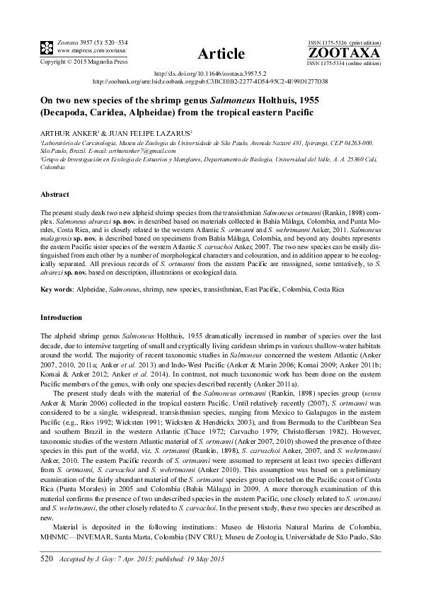 (PDF) On two new species of the shrimp genus Salmoneus Holthuis, 1955 ...