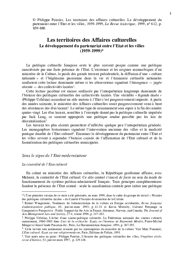 (PDF) Les territoires des affaires culturelles. Le développement du ...