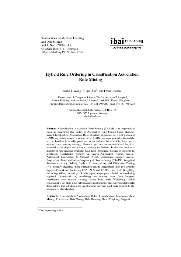 (PDF) Hybrid rule ordering in classification association rule mining