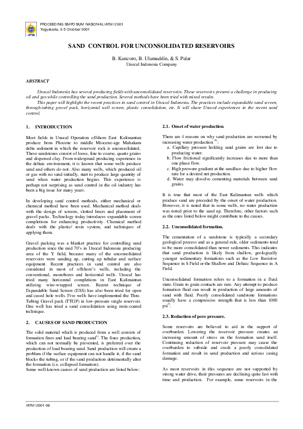 (PDF) SAND CONTROL IN UNCOSOLIDATED FORMATION (CASE STUDY INDONESIA)