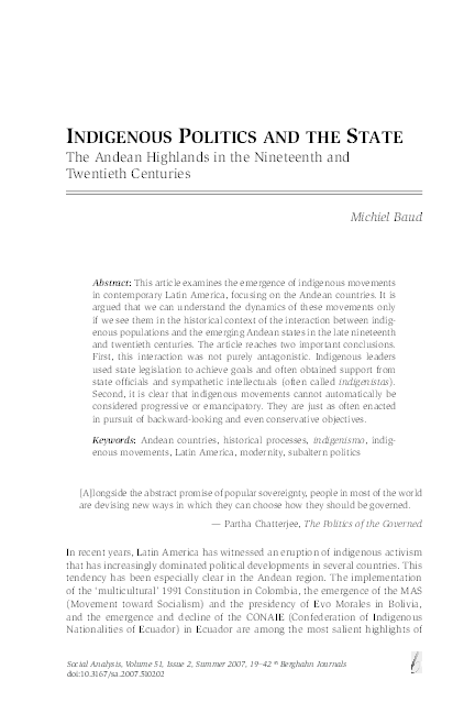 (PDF) Indigenous Politics and the State