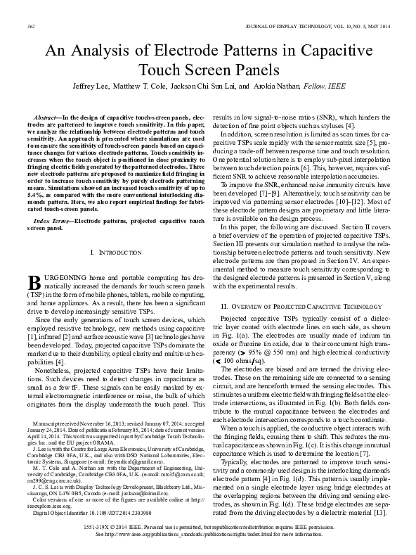 (PDF) An Analysis of Electrode Patterns in Capacitive Touch Screen Panels