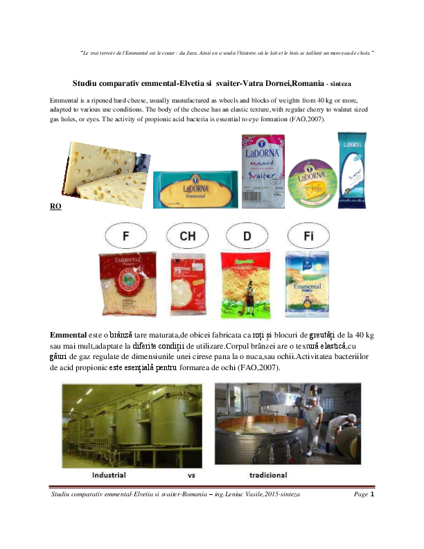 Branza emmental Elvetia si svaiter Vatra Dornei,Romania.sinteza ing ...