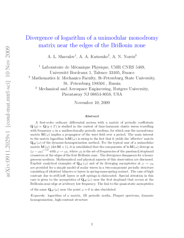 (PDF) Divergence of the logarithm of a unimodular monodromy matrix near ...