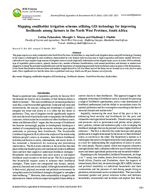 (PDF) Mapping smallholder irrigation schemes utilizing GIS technology ...
