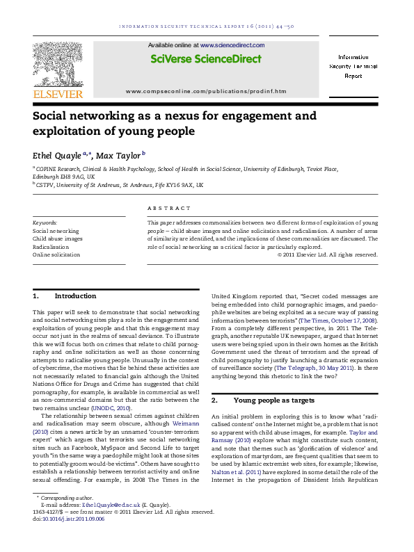 (PDF) Social networking as a nexus for engagement and exploitation of young people