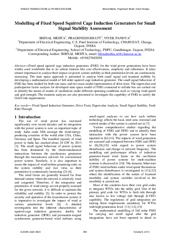 Pdf Modelling Of Fixed Speed Squirrel Cage Induction Generators For