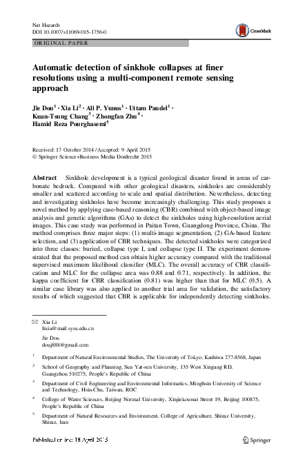 Pdf Automatic Detection Of Sinkhole Collapses At Finer Resolutions Using A Multi Component