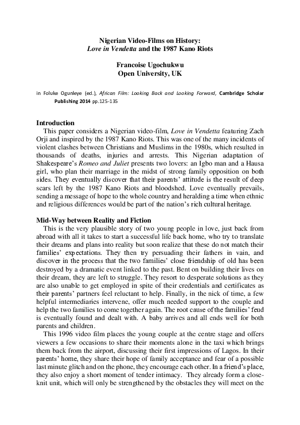 (PDF) Nigerian video-films on History: Love in Vendetta and the 1987 ...