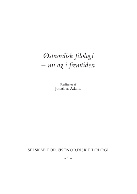 (PDF) Indledning: Østnordisk filologi - nu og i fremtiden