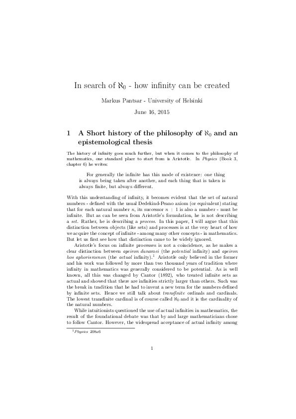 (PDF) In search of aleph-null: how infinity can be created