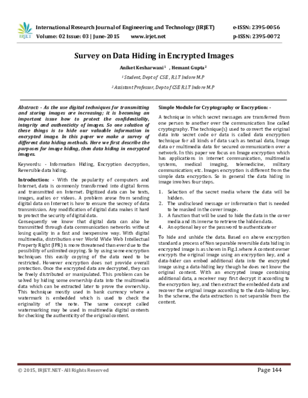 (PDF) IRJET-Survey on Data Hiding in Encrypted Images