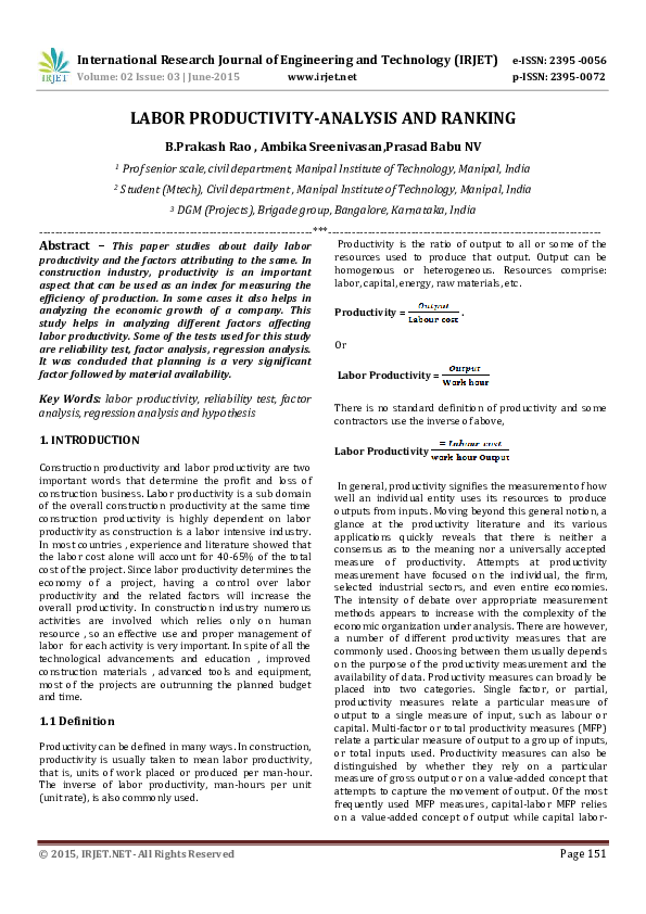 (PDF) IRJET-LABOR PRODUCTIVITY-ANALYSIS AND RANKING