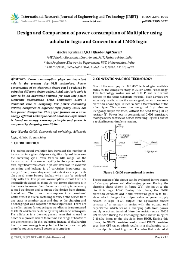 Pdf Irjet Design And Comparison Of Power Consumption Of Multiplier Using Adiabatic Logic And 6675