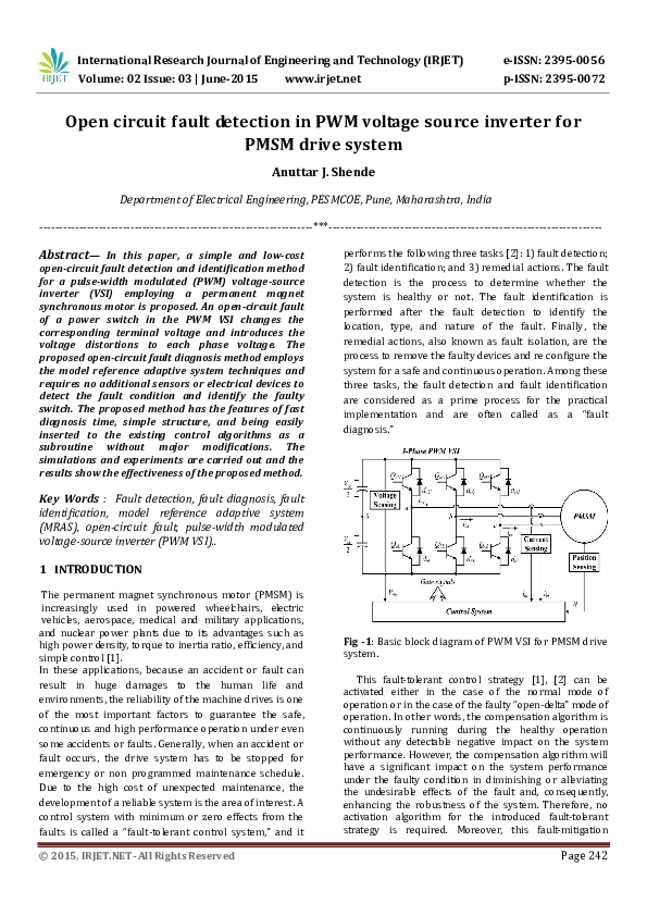 Pdf Irjet Open Circuit Fault Detection In Pwm Voltage Source Inverter