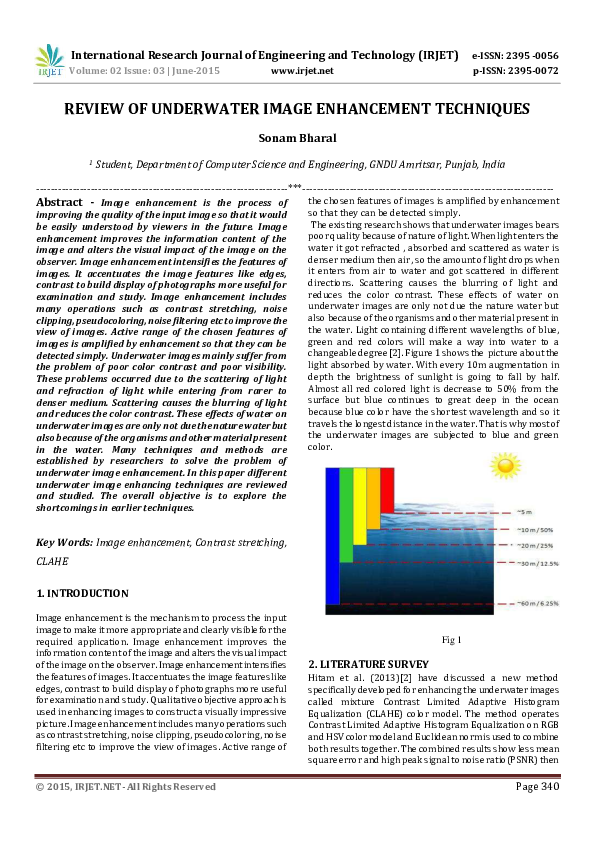 (PDF) IRJET-REVIEW OF UNDERWATER IMAGE ENHANCEMENT TECHNIQUES (PDF) IRJET-REVIEW OF UNDERWATER IMAGE ENHANCEMENT TECHNIQUES