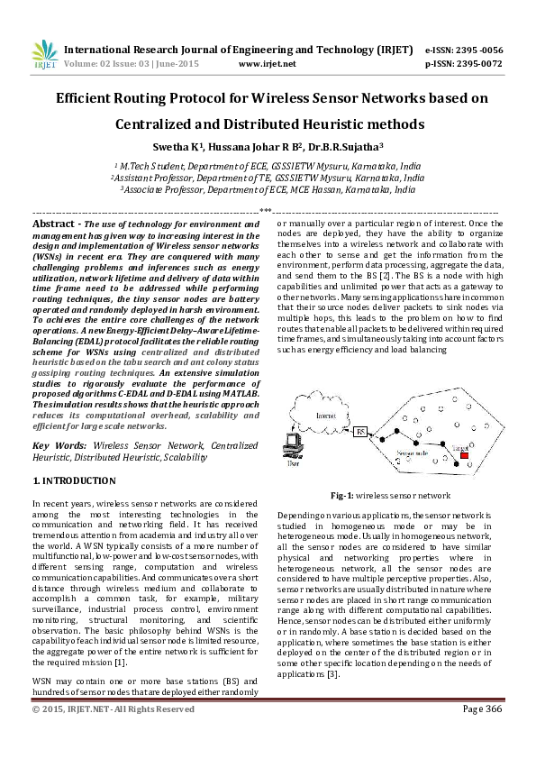 Pdf Irjet Efficient Routing Protocol For Wireless Sensor Networks Based On Centralized And
