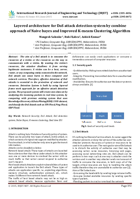 (PDF) IRJET-Layered architecture for DoS attack detection system by combine approach of Naive ...
