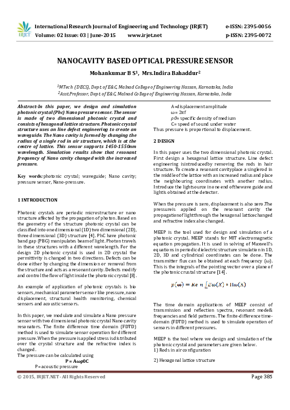 (PDF) IRJET-NANOCAVITY BASED OPTICAL PRESSURE SENSOR