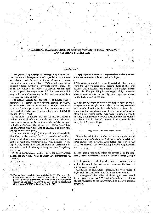 (PDF) Numerical classification of cattle astragali from Pit 55 at Lovasberény-Mihályvár