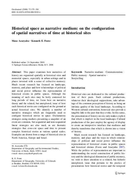 (PDF) Historical space as narrative medium: on the configuration of ...