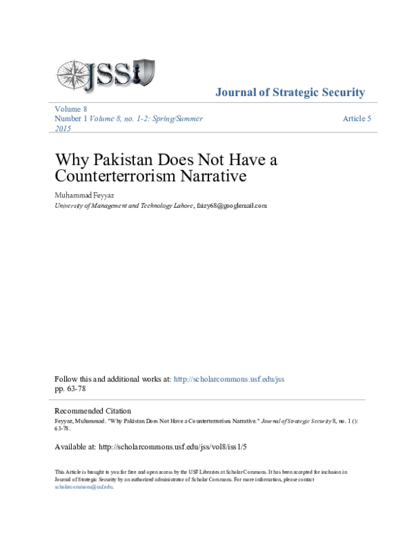 (PDF) Why Pakistan does not have a counter terrorism narrative