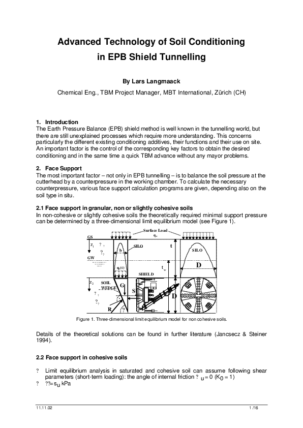 (PDF) Advanced Technology of Soil Conditioning in EPB Shield Tunnelling