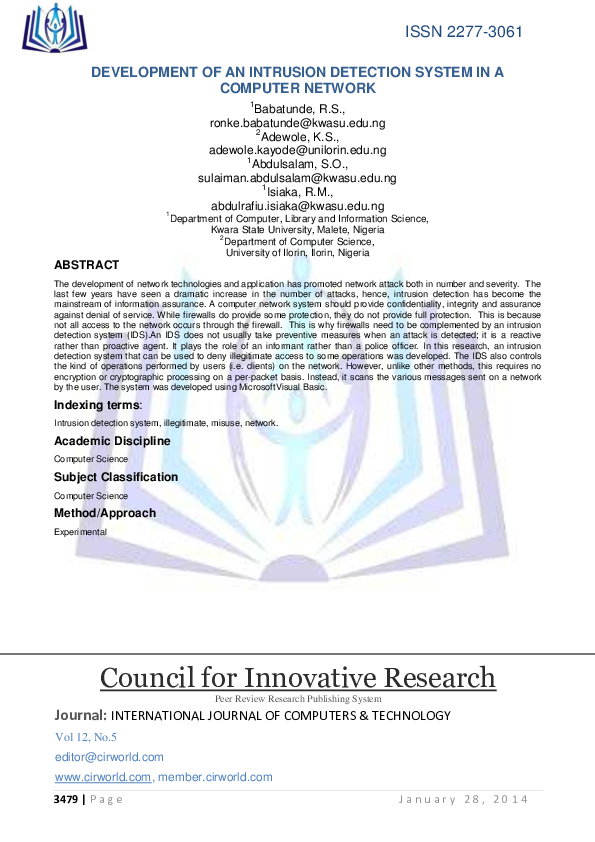 (PDF) Intrusion Detection
