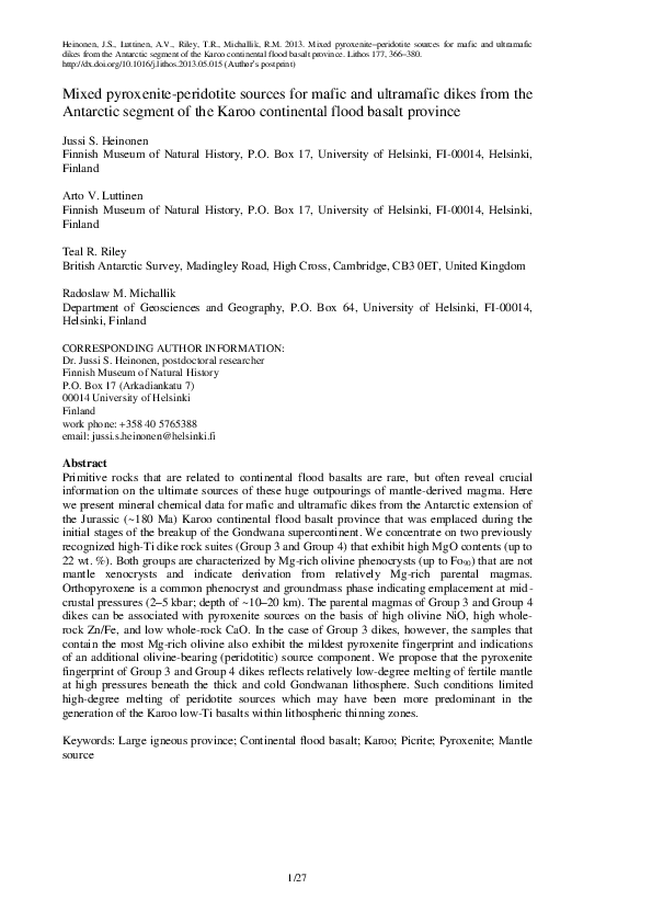 (PDF) Mixed pyroxenite–peridotite sources for mafic and ultramafic ...