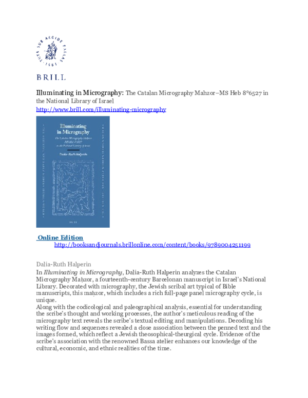 (DOC) Illuminating in Micrography: The Catalan Micrography Mahzor−MS ...