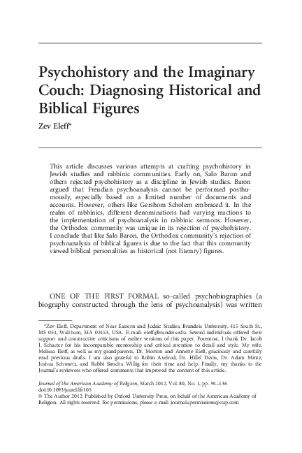 (PDF) “Psychohistory and the Imaginary Couch: Diagnosing Historical and ...