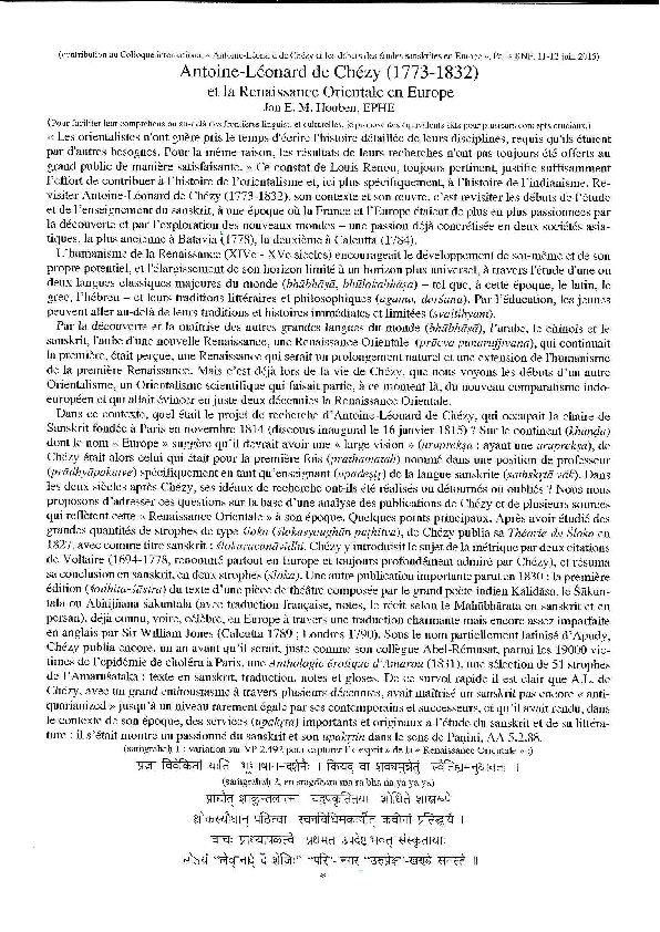 (PDF) Antoine-Léonard de Chézy (1773-1832) et la Renaissance Orientale ...