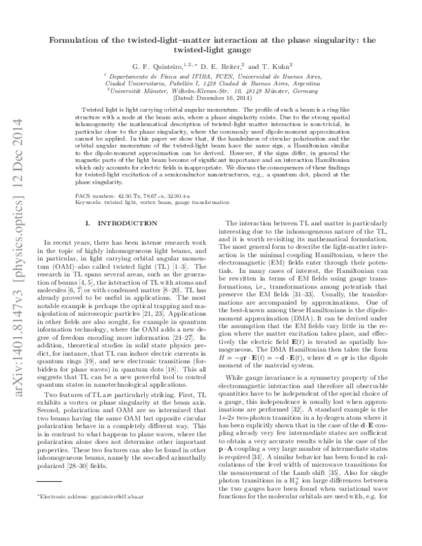 (PDF) Formulation of the twisted-light–matter interaction at the phase ... (PDF) Formulation of the twisted-light–matter interaction at the phase ...