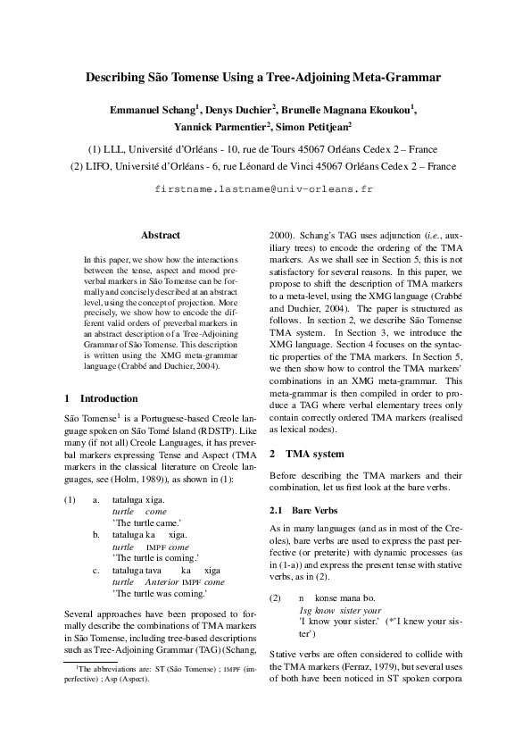 (PDF) Describing S ̃ao Tomense Using a Tree-Adjoining Meta-Grammar | Emmanuel Schang - Academia.edu
