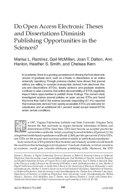 (PDF) Do Open Access Electronic Theses and Dissertations Negatively Impact Publishing ...
