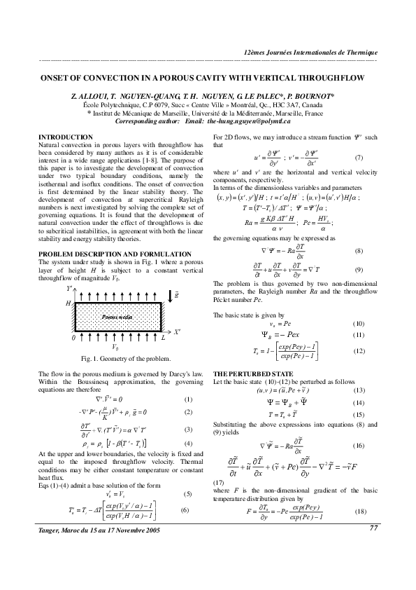 (PDF) ONSET OF CONVECTION IN A POROUS CAVITY WITH VERTICAL THROUGHFLOW