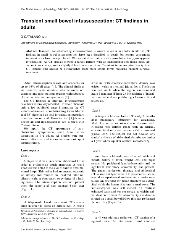 (PDF) Transient small bowel intussusception: CT findings in adults