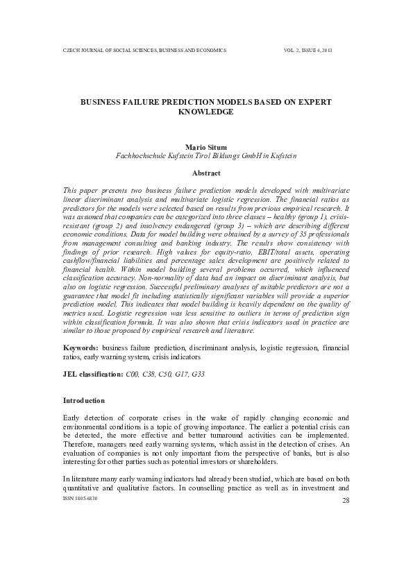 (PDF) Business failure prediction models based on expert knowledge