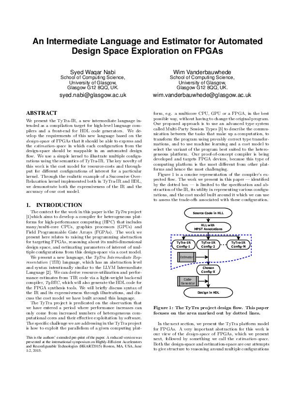 (PDF) An Intermediate Language and Estimator for Automated Design Space Exploration on FPGAs