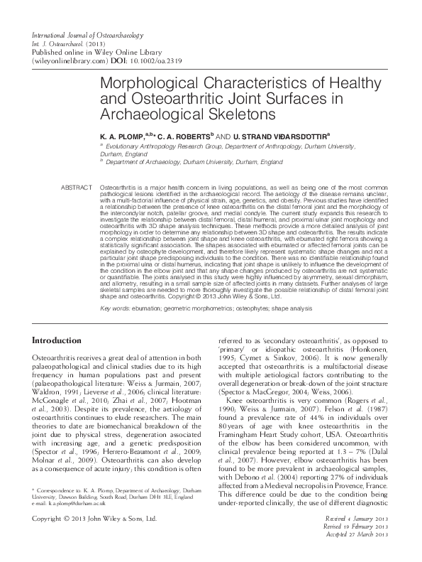 (PDF) Morphological characteristics of healthy and osteoarthritic joint ...